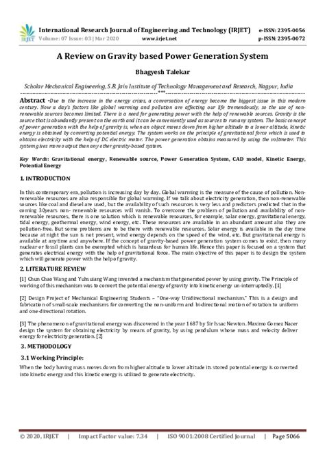 Pdf Irjet A Review On Gravity Based Power Generation System