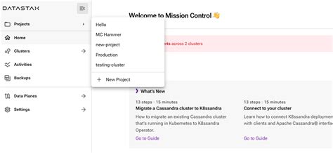 Manage Projects Mission Control Datastax Docs