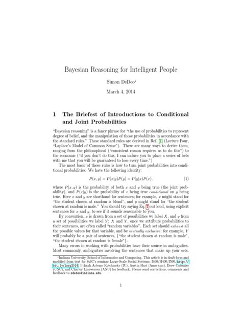 Bayesian Reasoning For Intelligent People 1 The Briefest Of Introductions To Conditional And