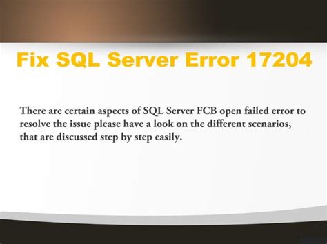 SQL Server FCB Open Failed Error PPT