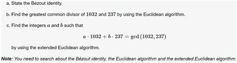 solved a state the bezout identity b find the greatest common