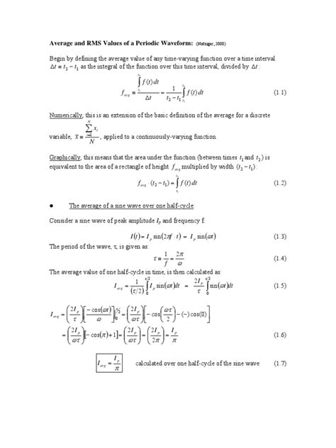 Average And Rms Values Of A Periodic Waveform T T T T Dt T F F Pdf Root Mean Square