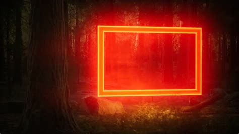Neon Glowing Rectangle Frame In The Night Forest Motion Graphics
