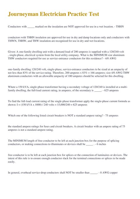 Journeyman Electrician Practice Test Graded A Latest 2022