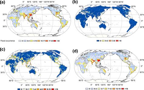 Global Distribution Of Flood Occurrence For A All Floods B Level I Download Scientific