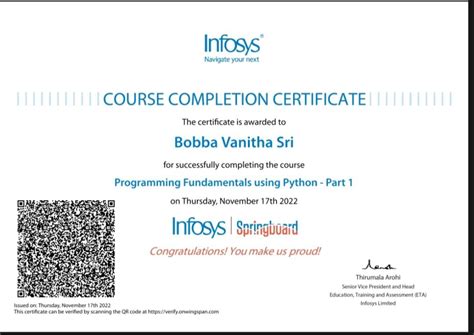 vanitha sri on linkedin coursecompletion python infosysspringboard