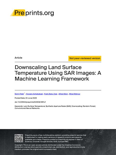 Downscaling Land Surface Temperature Using Sar Images A Machine Learning Framework Pdf