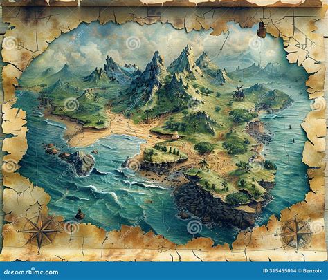 Map Of A Treasure Island In A Creative Digital Art Style Stock Photo Image Of Fish Parchment