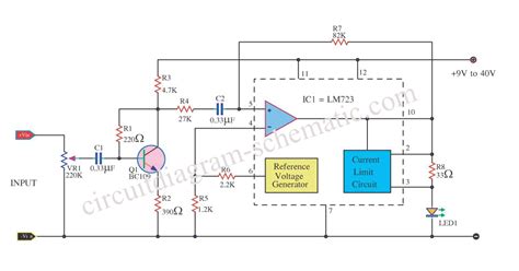 Circuits Apmilifier Peak Level Indicator Circuit Using LM723 Circtuit Diagram