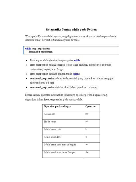 Sistematika Syntax While Pada Python Pdf