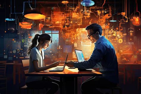 Pessoas Felizes E Gentis Com Tdah Trabalhando Em Computadores E Gerando