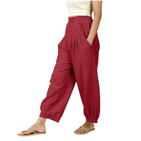 Avirosel Womens Baggy Wide Leg Pants Solid Elastic Waist Palazzo Harem