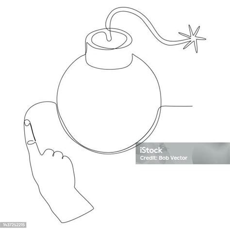 검지 손가락 한 줄이 폭탄을 가리킨다 얇은 선 그림 벡터 개념입니다 윤곽 그리기 창의적인 아이디어 라인아트에 대한 스톡 벡터