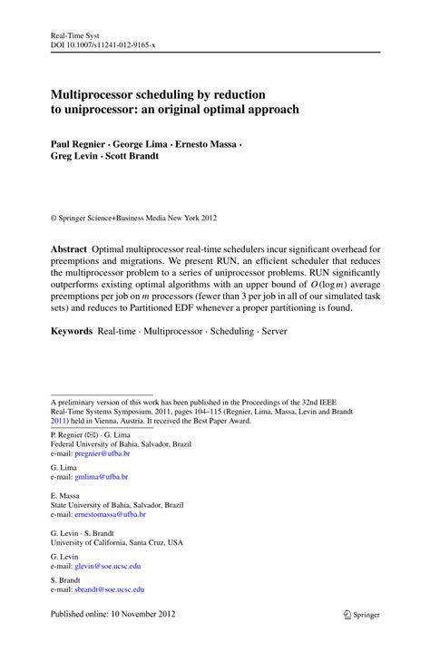 Pdf Multiprocessor Scheduling By Reduction To Uniprocessor An Original Optimal Approach