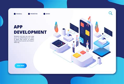 앱 개발 개념입니다 개발자 디자이너는 스마트 폰 모바일 응용 프로그램에서 작동합니다 사용자 지정 Ui 디자인 Isometric 벡터 인포그래픽 개념에 대한 스톡 벡터 아트