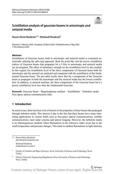 Pdf Scintillation Analysis Of Gaussian Beams In Anisotropic And Uniaxial Media