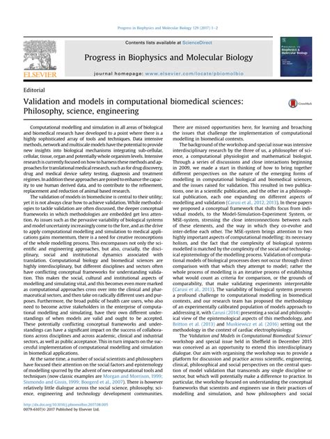Pdf Validation And Models In Computational Biomedical Sciences Philosophy Science Engineering