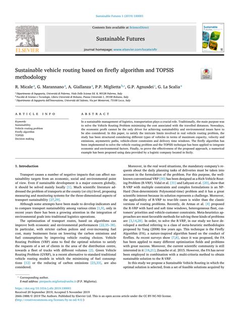 Pdf Sustainable Vehicle Routing Based On Firefly Algorithm And Topsis