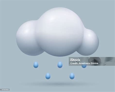 3d 효과 비 날씨 아이콘 회색 하늘 배경에 구름과 빗방울 떨어짐에 대한 스톡 벡터 아트 및 기타 이미지 떨어짐 빗방울 3차원 형태 Istock