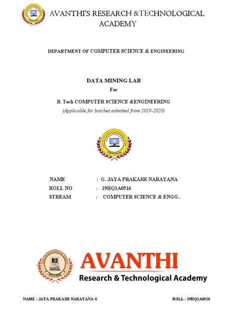 avanthi s research andtechnological academy data mining lab descargar gratis pdf comma