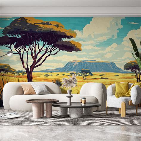 Mural Wallpaper Savannah Vibrant African Landscape — Wondermural