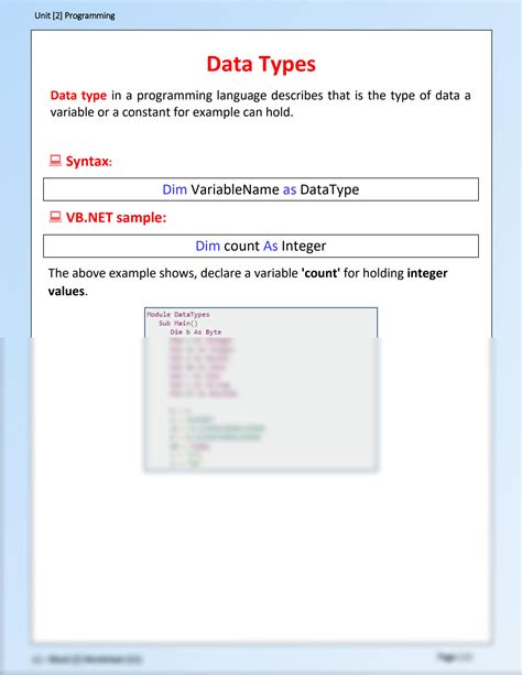 SOLUTION Ict L B U Worksheet No Data Types Studypool
