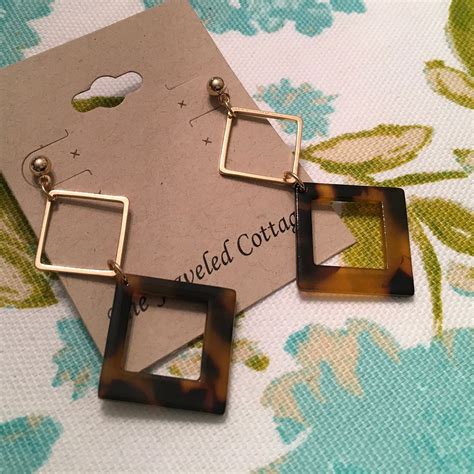 Retro Tortoise Shell Geometric Double Square Resin And Etsy