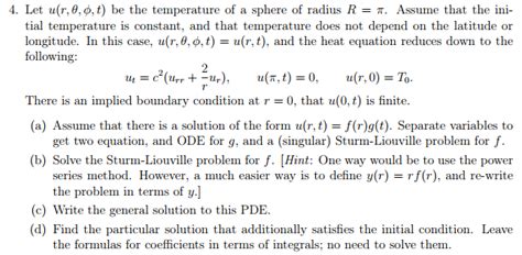 solved let u r theta phi t be the temperature of a
