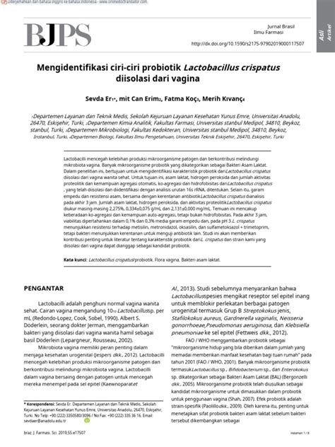 Identifying Probiotic Characteristics Of Lactobacillus Crispatus Enid Pdf