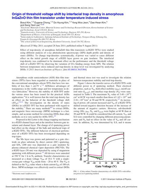 Pdf Origin Of Threshold Voltage Shift By Interfacial Trap Density In