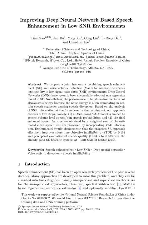 Pdf Improving Deep Neural Network Based Speech Enhancement In Low Snr Environments