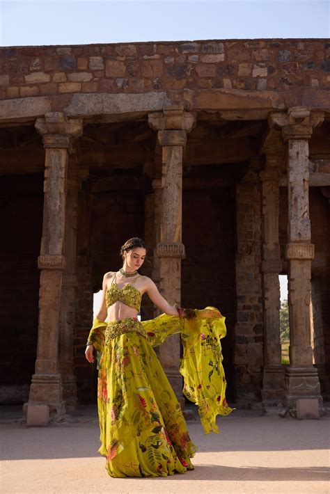 Green Printed Embellished Lehenga Set Ajiliyaa