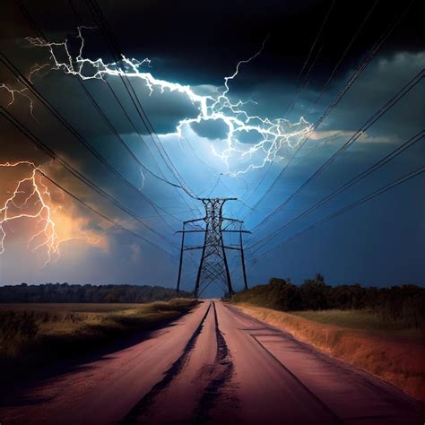 Premium Photo Electrical Power Line Breakage During Storm And Lightning