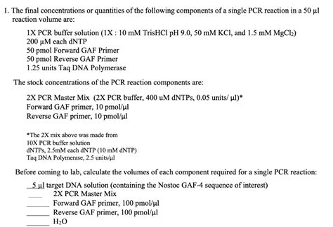 Solved The Final Concentrations Or Quantities Of The