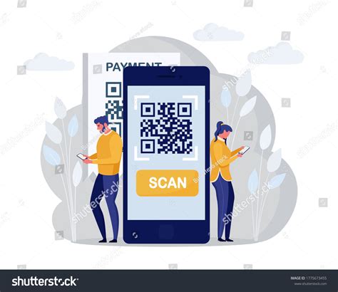 Qr Code Scanning Concept Characters Use Stock Vector Royalty Free Shutterstock