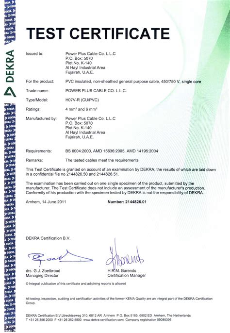 Approvals And Certificates Power Plus Cable Co Llc