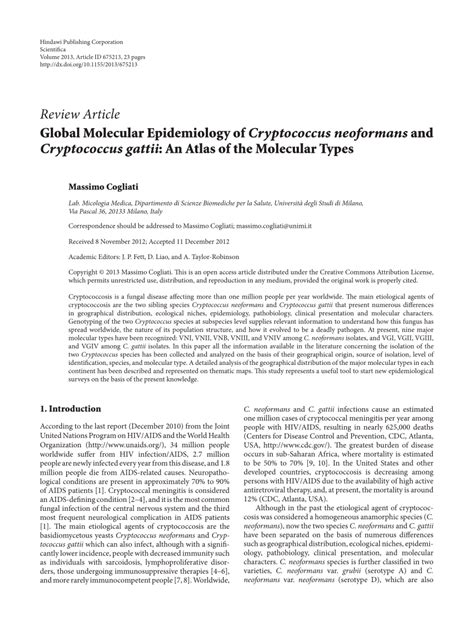 Pdf Global Molecular Epidemiology Of Cryptococcus Neoformans And Cryptococcus Gattii An Atlas