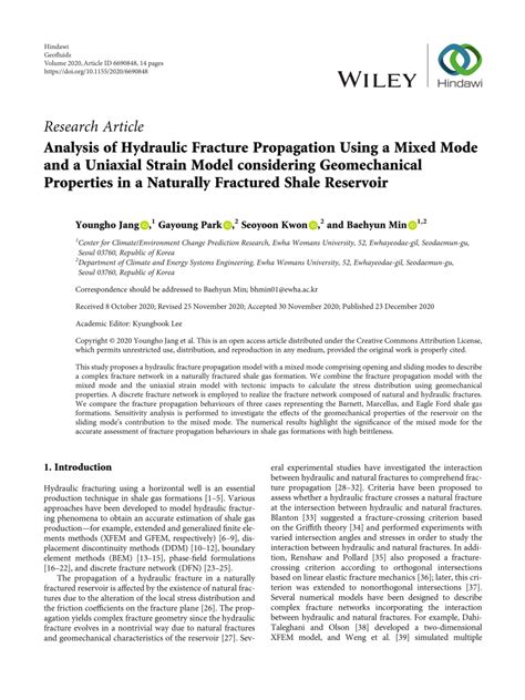 Pdf Analysis Of Hydraulic Fracture Propagation Using A Mixed Mode And A Uniaxial Strain Model