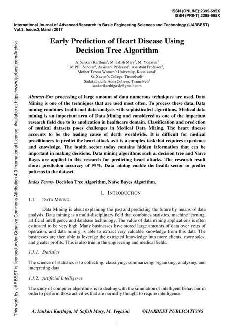 Pdf Early Prediction Of Heart Disease Using Decision Tree Algorithm