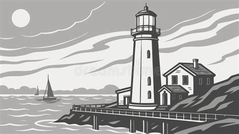 Majestic Lighthouse On Rocky Coast Stormy Seascape Nautical Icon Vector Design Generative Ai
