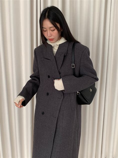 울 클래식 더블 롱코트 2온스 누빔 겨울 맥시 코트