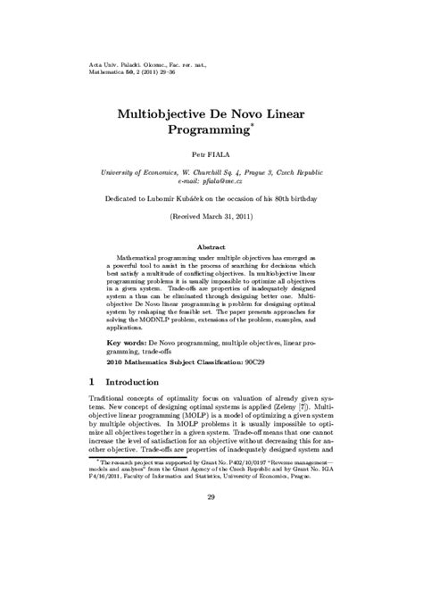 Pdf Multiobjective De Novo Linear Programming