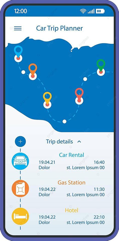 Road Trip Planner Smartphone Interface Template Digital Visit Car Vector Digital Visit Car