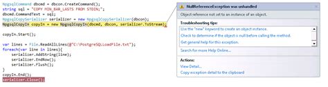 C Why Is Serializertostream Null In Npgsql Stack Overflow