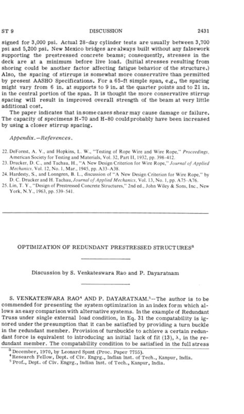 Discussion Of Optimization Of Redundant Prestressed Structures” Journal Of The Structural