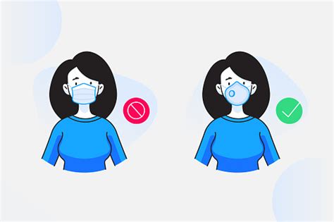 위생 및 의료 개념 보호 마스크 또는 방진 호흡보호구 마스크를 착용 하는 젊은 여성 캐릭터 바이러스 감염 질병 질병 및 대기 오염 벡터 일러스트로부터 보호 2명에 대한 스톡