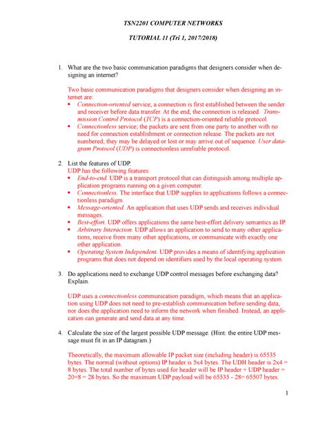 170276 tutorial 11 17sol tsn2201 computer networks tutorial 11 tri 1 1 what are the two
