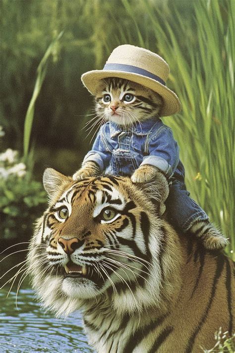 The Cute Cat Riding The Tiger