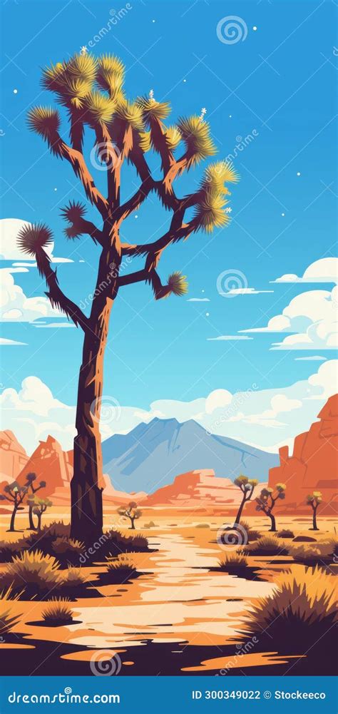 Nostalgic Joshua Tree Illustration With Realistic Blue Skies Stock Illustration Illustration