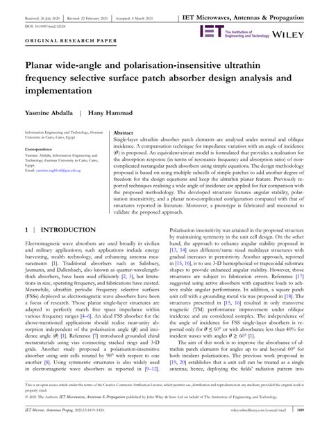 Pdf Planar Wide‐angle And Polarisation‐insensitive Ultrathin